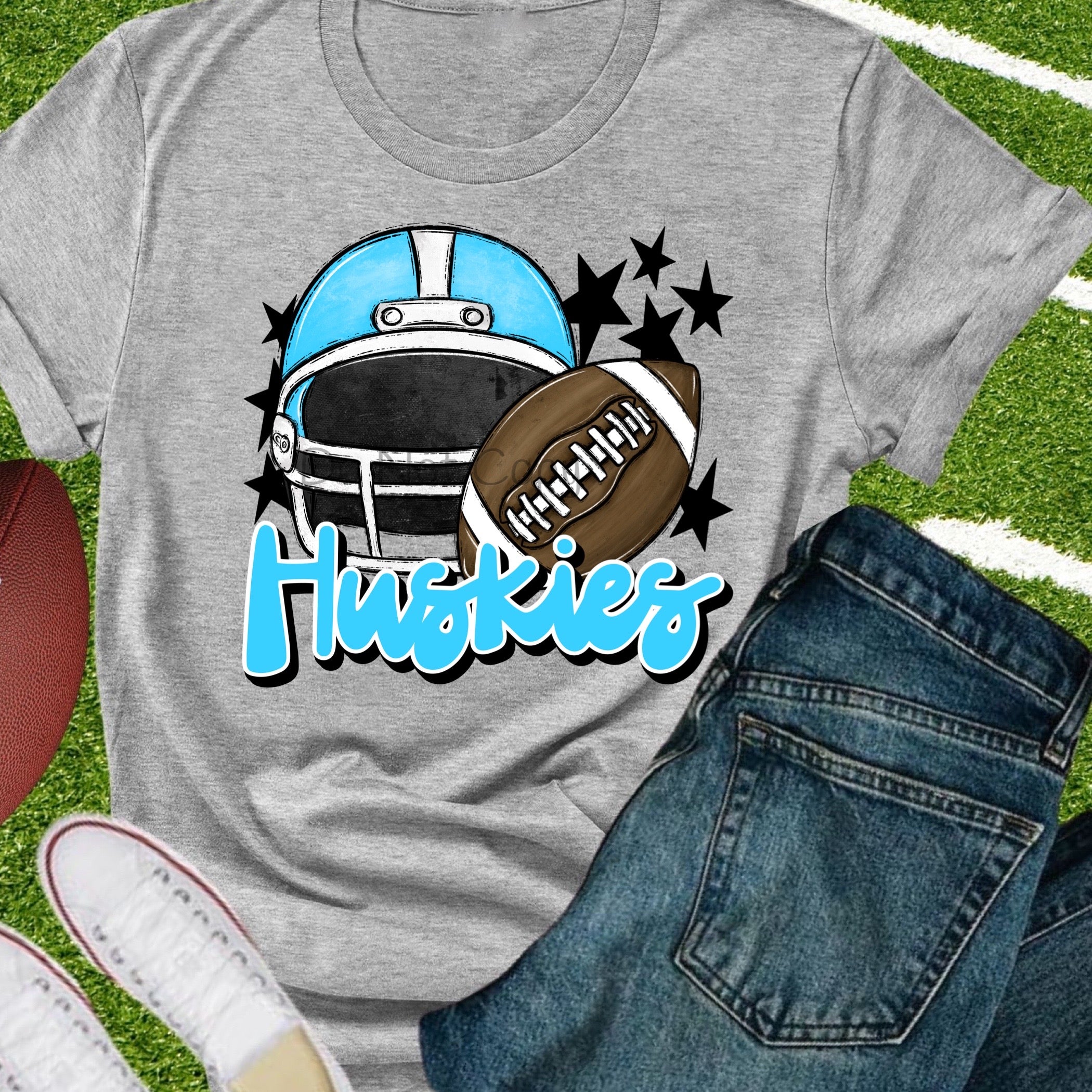 Huskies football helmet light blue-DTF – ABIDesignstore