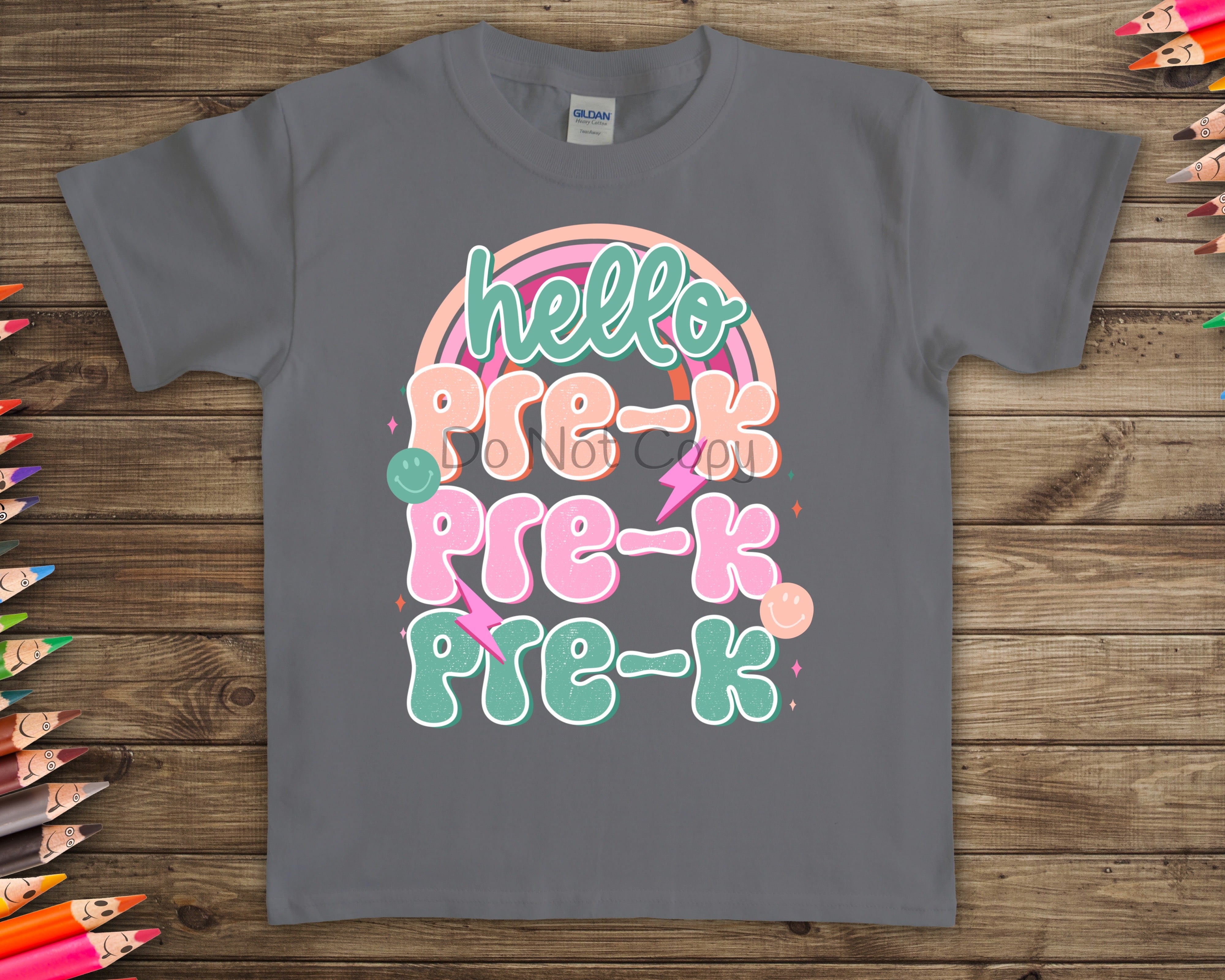 Hello pre-k smiley face rainbow-DTF – ABIDesignstore
