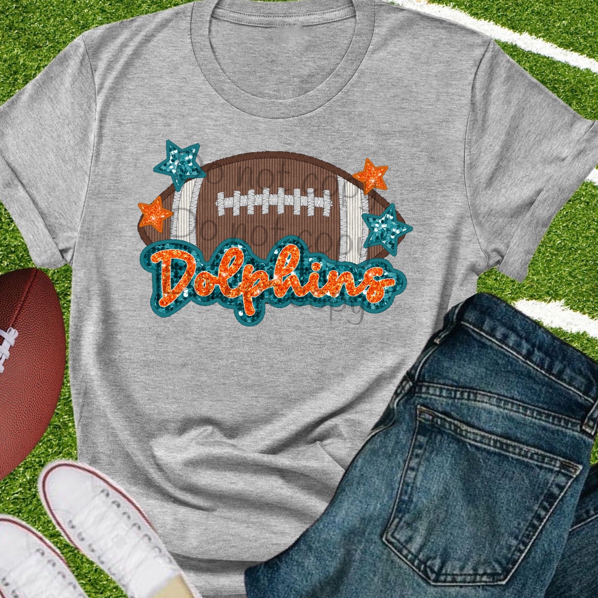 Dolphins stars sequin football-DTF – ABIDesignstore