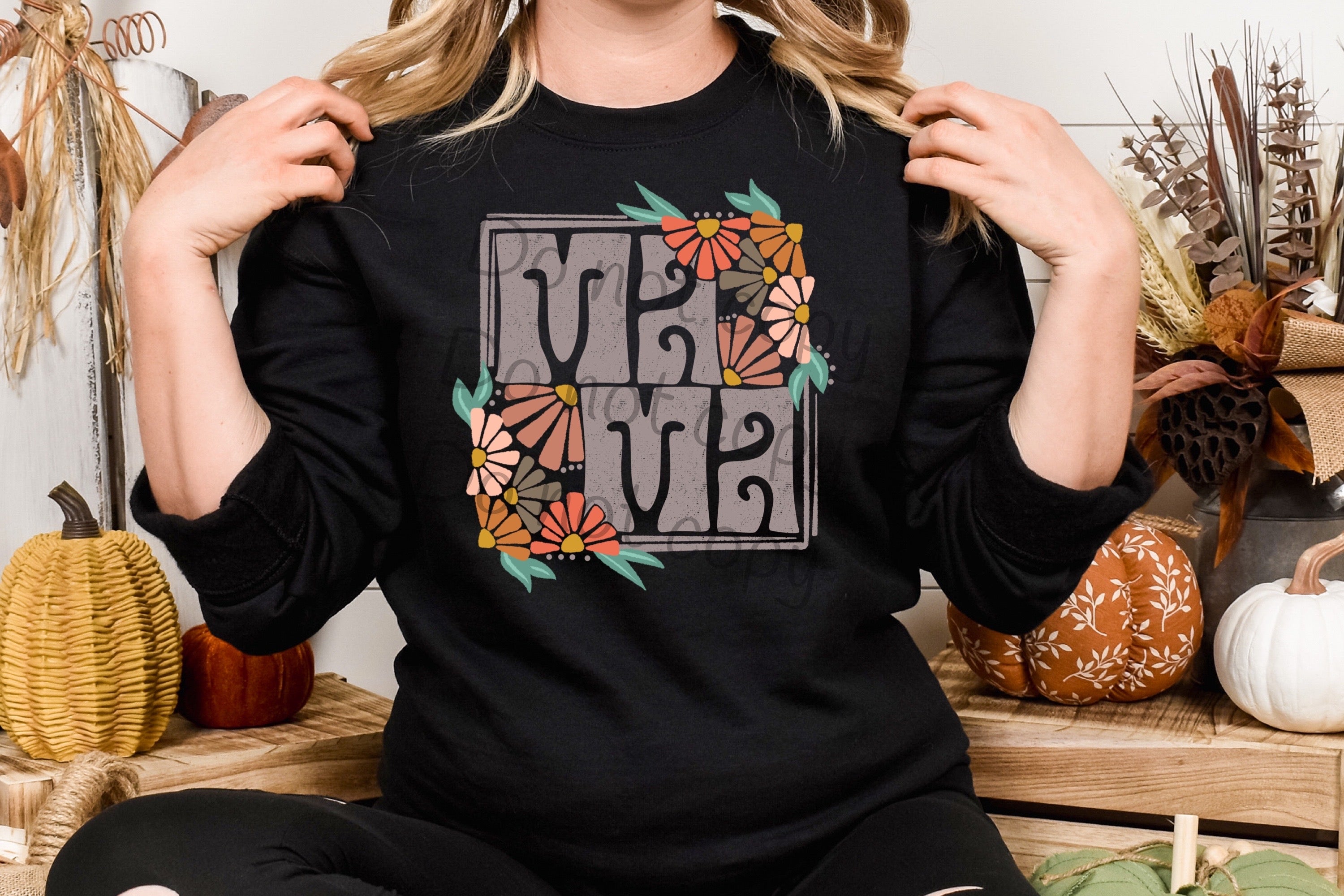 Mama retro flowers corner frame-DTF – ABIDesignstore
