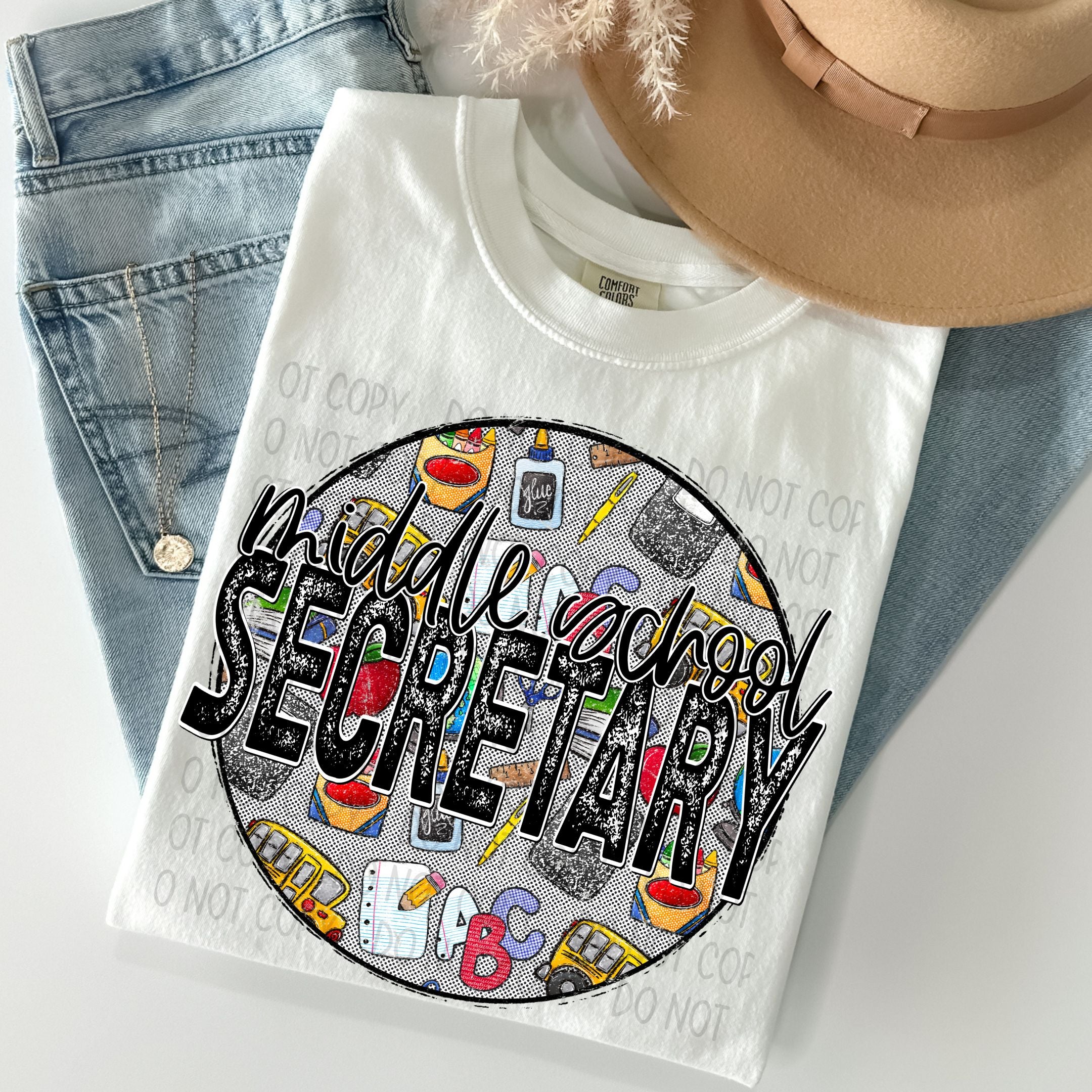 Middle School Secretary Distressed Circle With School Bus And Crayons ...