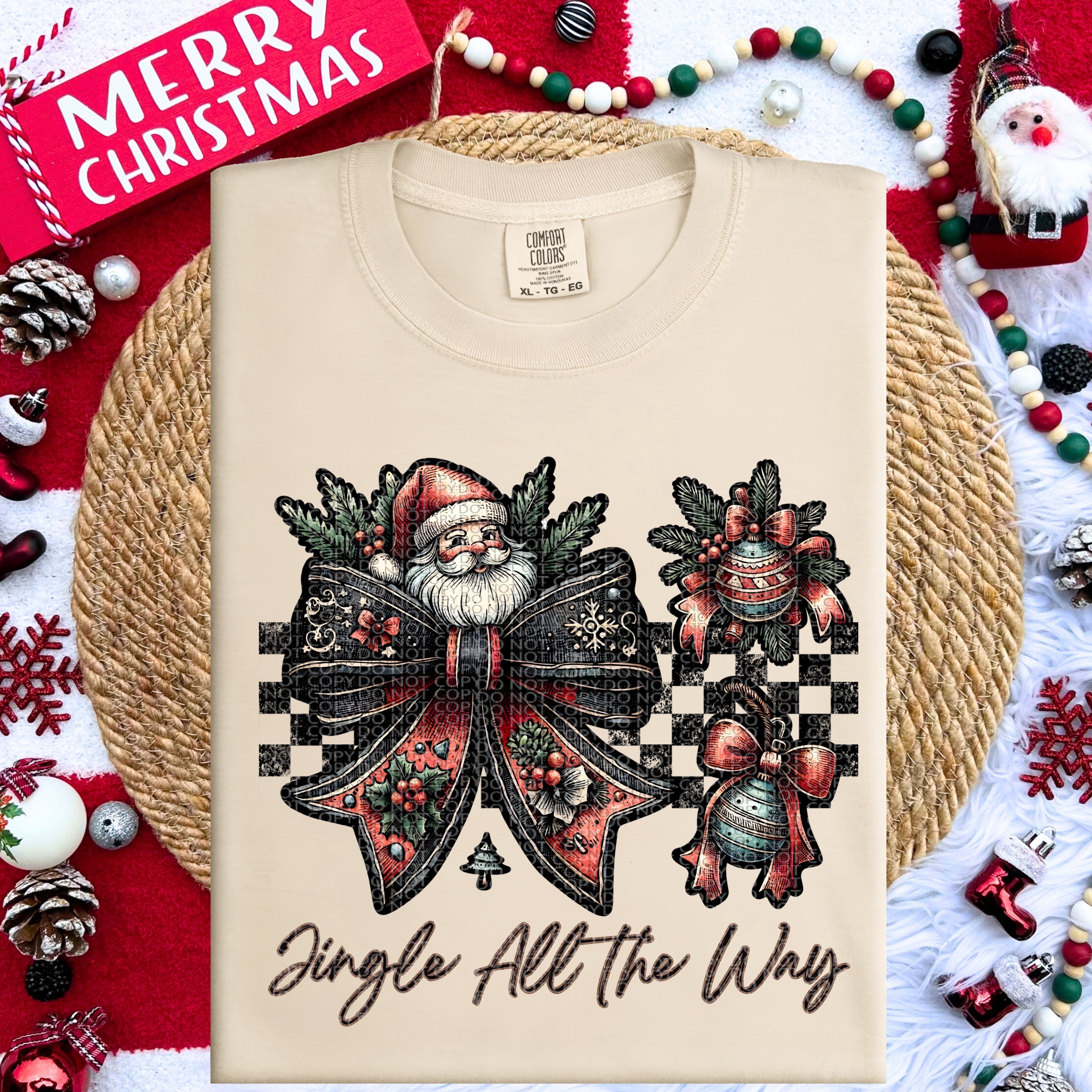 Jingle all the way Vintage bow-dtf – ABIDesignstore