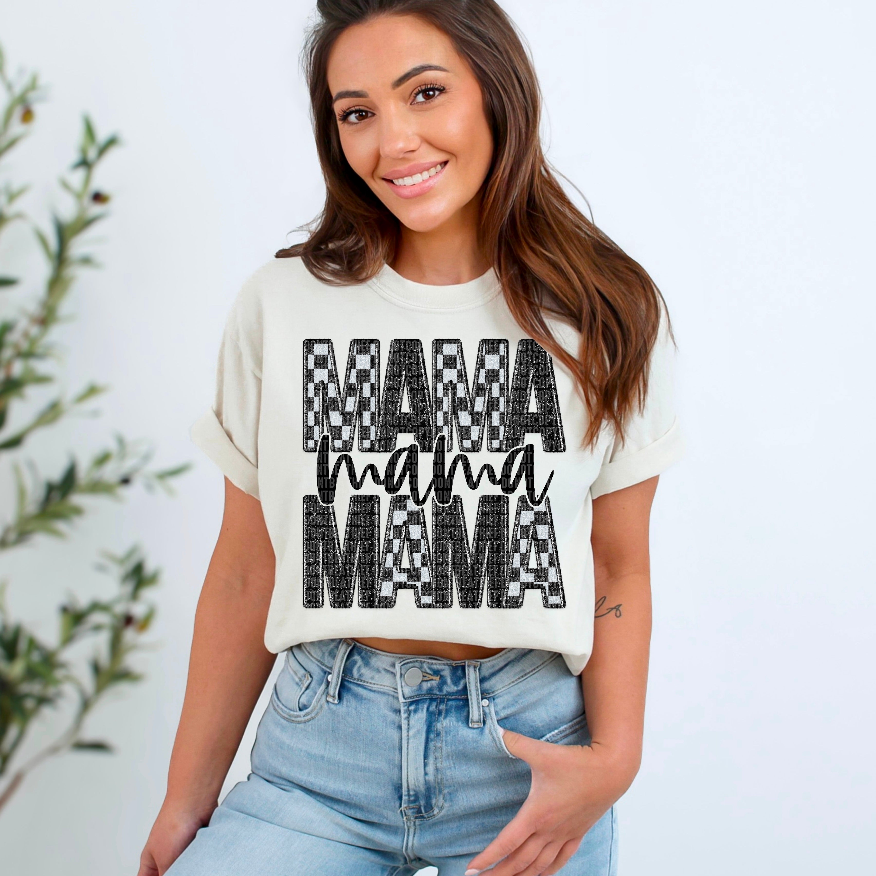 Mama Blk Checkered-DTF – ABIDesignstore