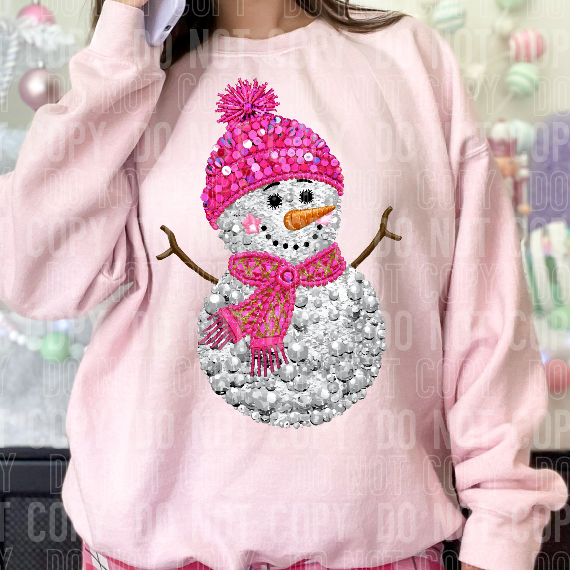 SNOWMAN PINK DIAMOND SEQUINS -DTF&UV – ABIDesignstore